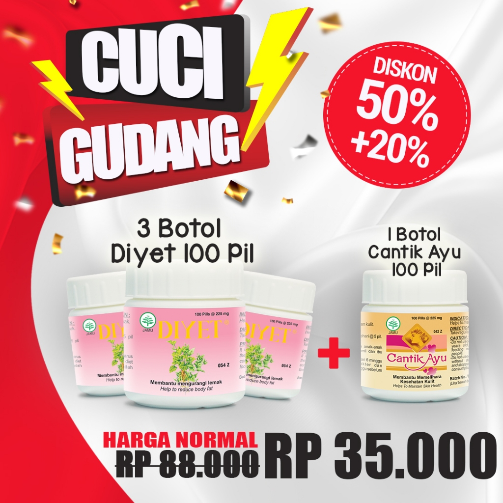 Jual Promo Paket - Diyet 100 pil 3 Botol + Cantik Ayu 100 pil 1 Botol ...