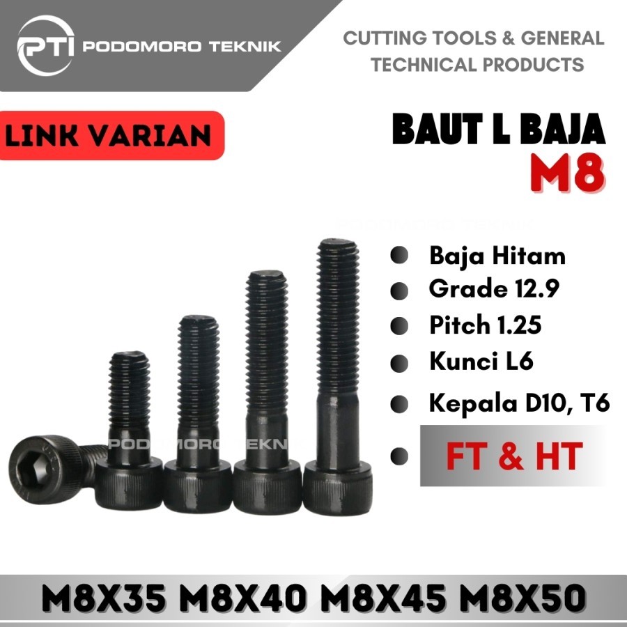 Jual Baut L Baja Hitam M8X35 M8X40 M8X45 M8X50 Baut L Half Drat & Full Drat | Shopee Indonesia