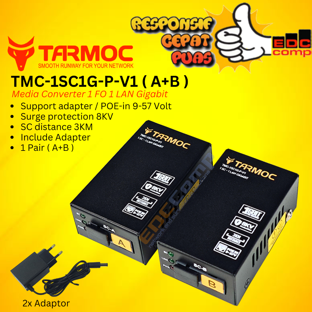 Jual Tarmoc TMC-1SC1G-P-V1 | Media Converter 1 FO 1 LAN Gigabit POE IN 9-57V | HTB GS-03 A+B 1 ...