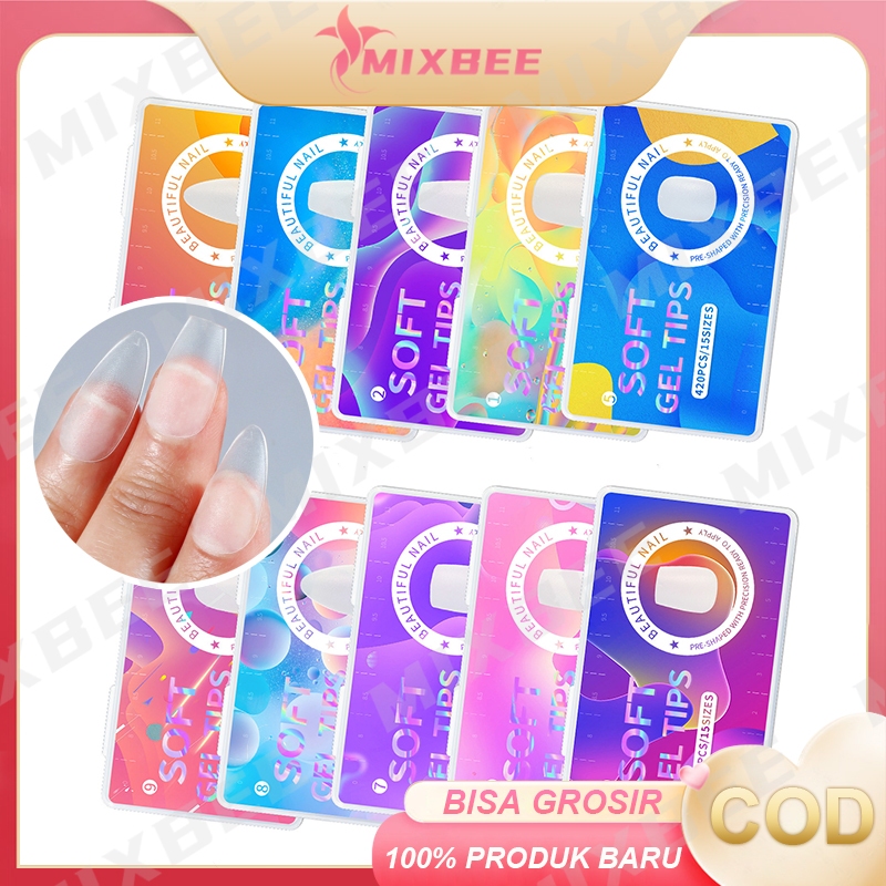 Jual 420pcs Rainbow Soft Gel Tip Full Buff Nail Extension Kuku Palsu ...