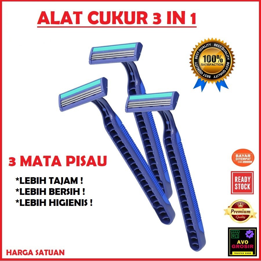 Jual Alat cukur 3 mata pisau gagang cukuran 3in1 | Shopee Indonesia
