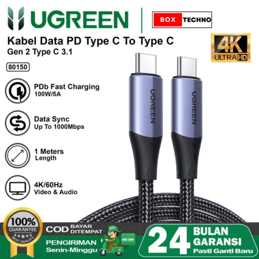 Jual Kabel UGREEN Kabel Data Type C to Type C 3.1 Gen2 100W 5A Video 4k ...