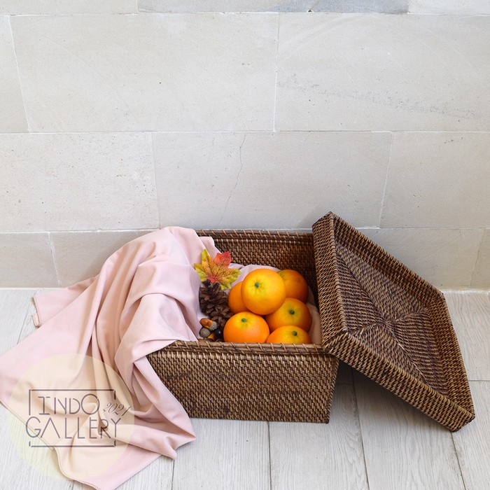 Jual KOTAK ROTAN / BOX RATTAN STORAGE DENGAN PENUTUP | Shopee Indonesia
