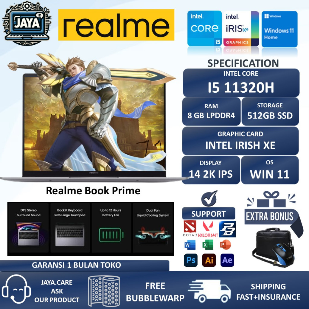 Jual Laptop Murah Realme Book Prime Core I5 11320H Ram 8GB 512GB Ssd 14.0 2K IPS WIN 11 GARANSI ...