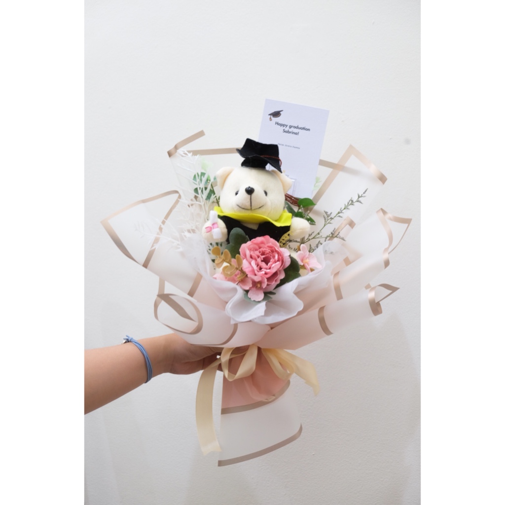 Jual Buket Boneka Teddy Bear Graduation With Artificial Flowers Small ...
