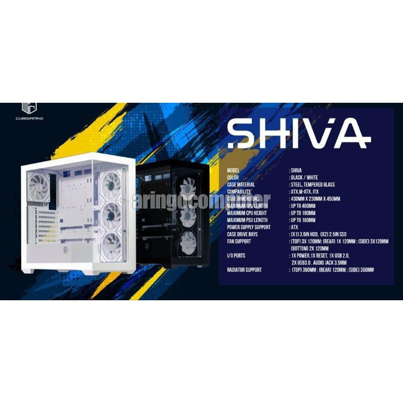 Jual Casing Cube GAMING PREMIUM SHIVA - BLACK ATX (Free 4FAN ARGB ...