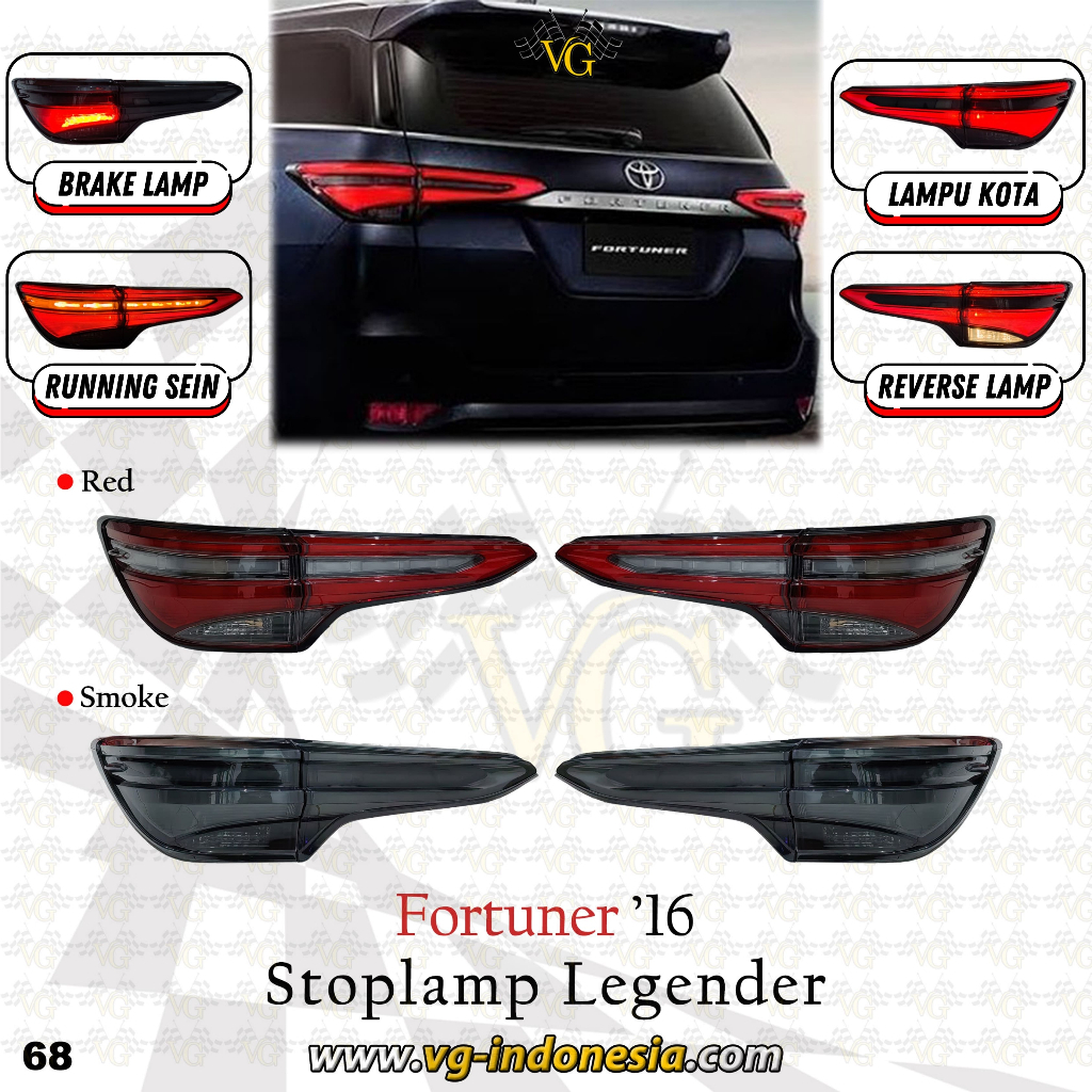 Jual STOPLAMP TAIL LAMP FORTUNER 2016-2023 LEGENDER STYLE SMOKE RED ...