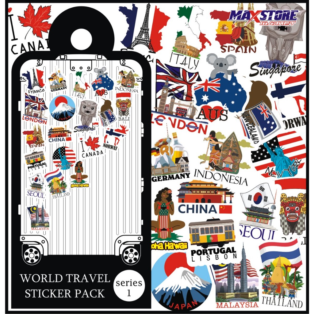 Jual travel sticker series 1 / world travel sticker pack series 1 ...