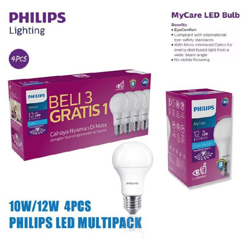 Jual LAMPU MULTIPACK PHILIPS BELI 3 GRATIS 1 12Watt LED ESSENTIAL ...