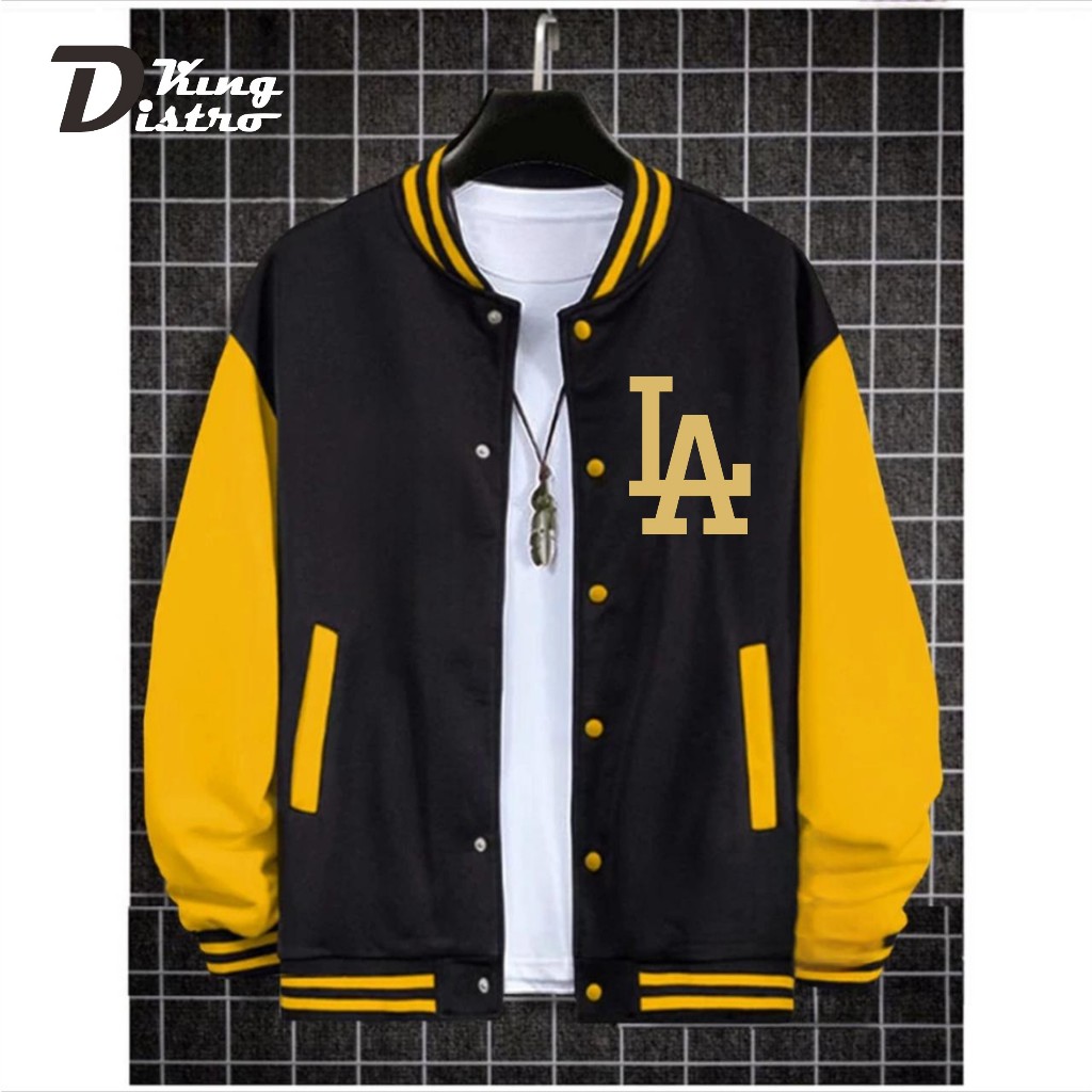 Jual [ COD ] Jaket Baseball Varsity kancing LOGO LA Text GOLD Jaket ...
