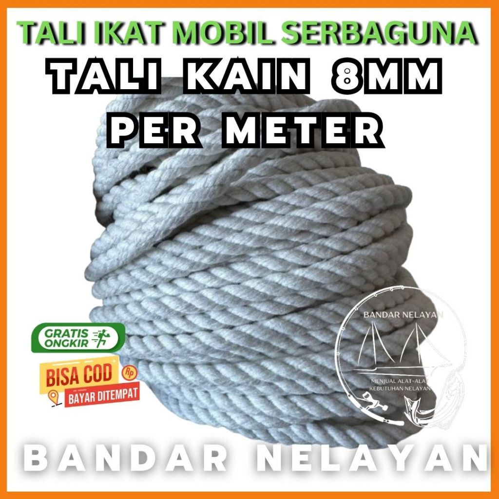Jual TALI TAMBANG KAIN 8MM METERAN/ TALI BAHAN KAIN 8MM/ TALI KURALON ...