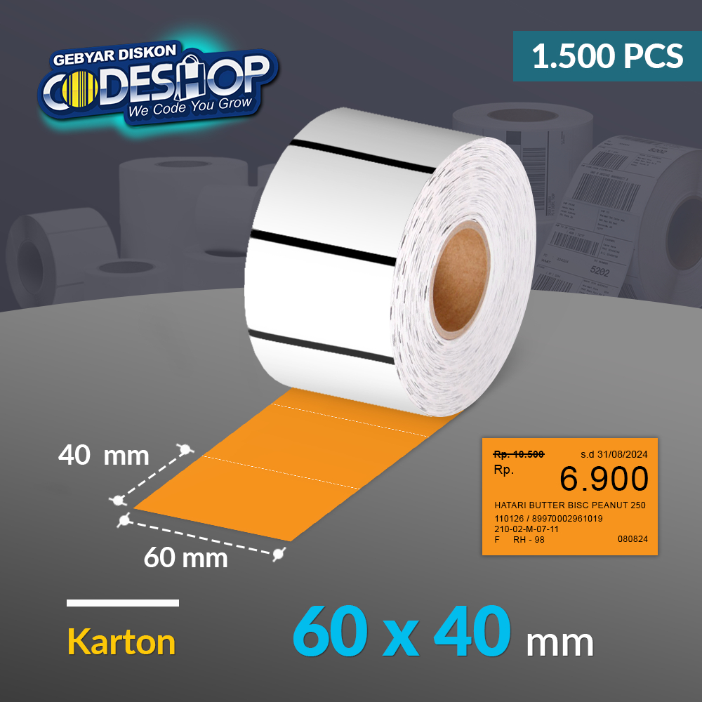 Jual Codeshop Label Rak Gondola Karton 60 x 40 mm 1 Line Price Tag ...