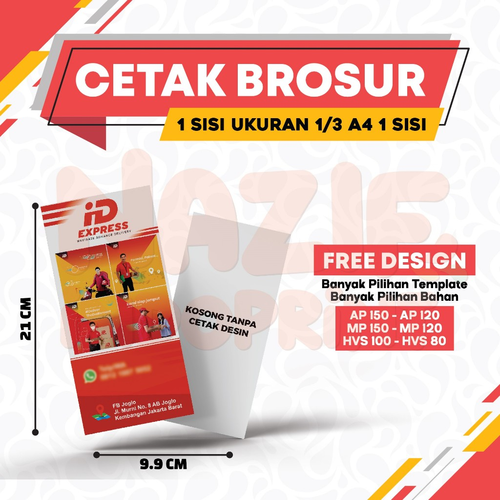 Jual Print Brosur Ukuran 1/3 A4 Cetak 1 Sisi Custom Free Design ...
