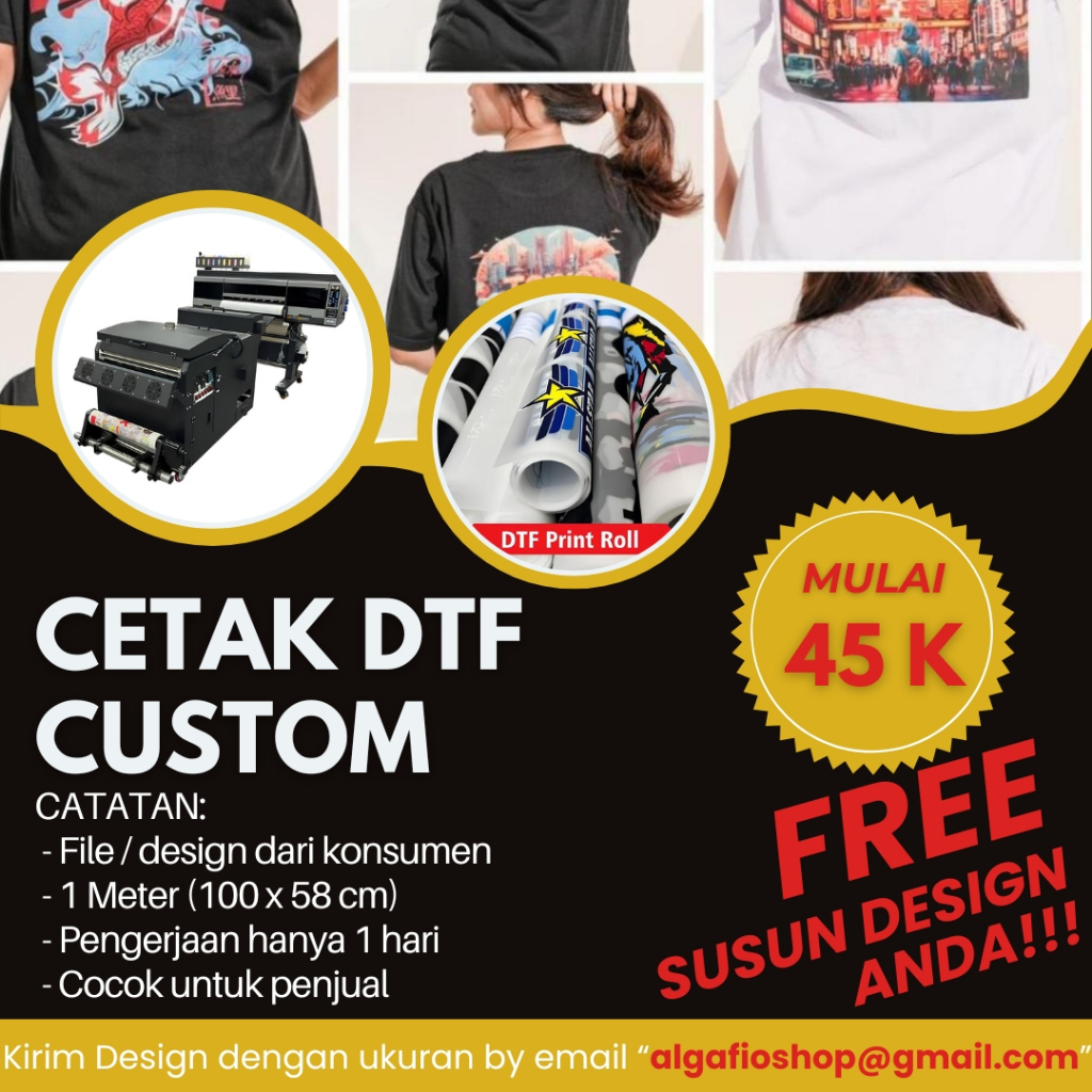 Jual jasa Cetak Print DTF Sablon Custom Meteran High Quality 8 Pass Murah Per Meter | Shopee ...
