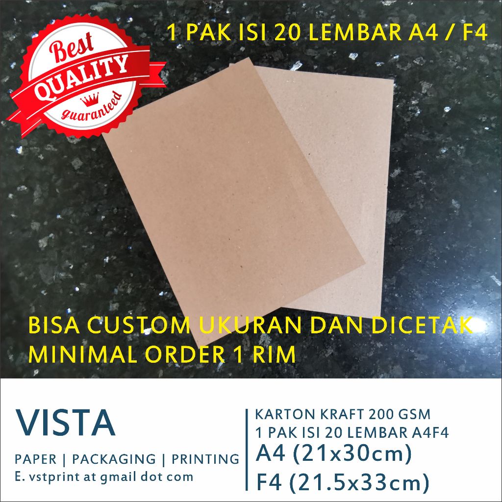 Jual Karton / Kertas Kraft / Craft / Daur Ulang A4 / F4, 200 Gsm ...