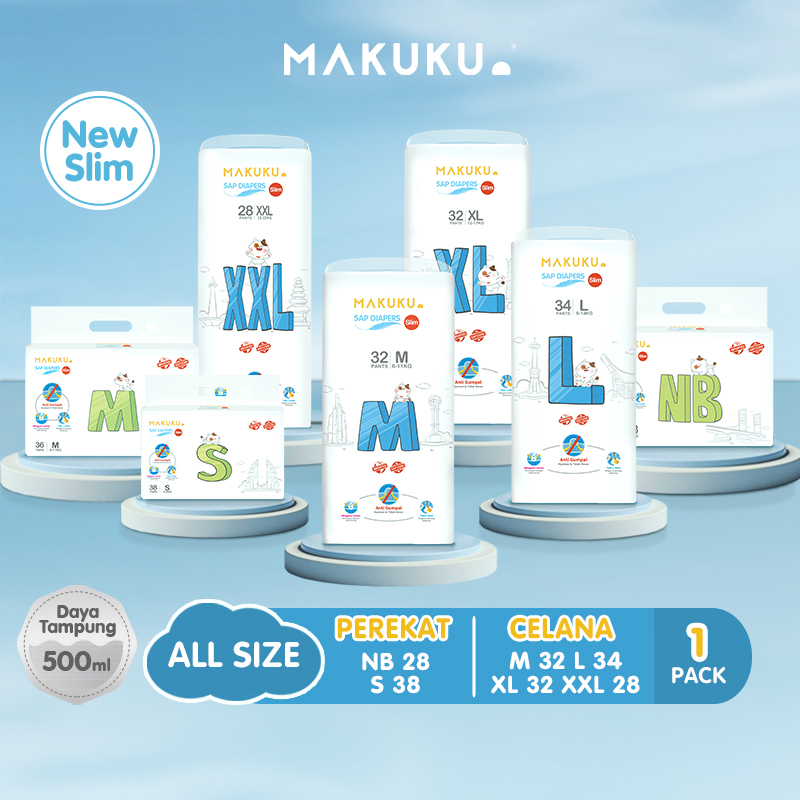 Jual MAKUKU SAP Diapers Slim Pants L50 Popok Bayi Tipis Extra Dry Anti ...
