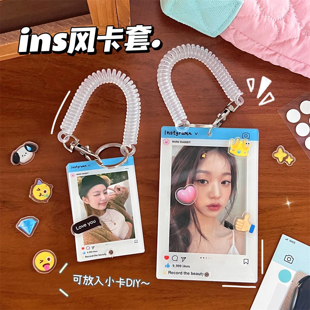 Jual Photo Card Holder Acrylic Ada Tali Spring dan Emoji Lucu Gantungan ...