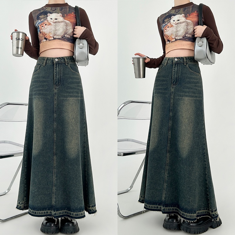 Jual Rok Vintage Panjang Wanita Korean Style High Waist/ Rok Denim ...