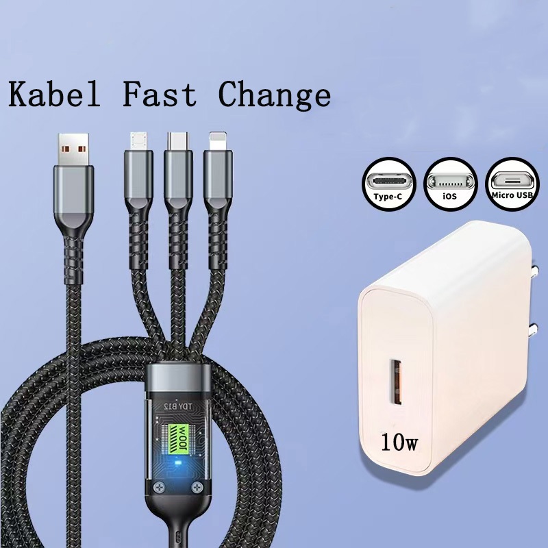 Jual Kepala Charger / Kabel Data 3-in-1 Charger Tipe C Micro USB iOS ...