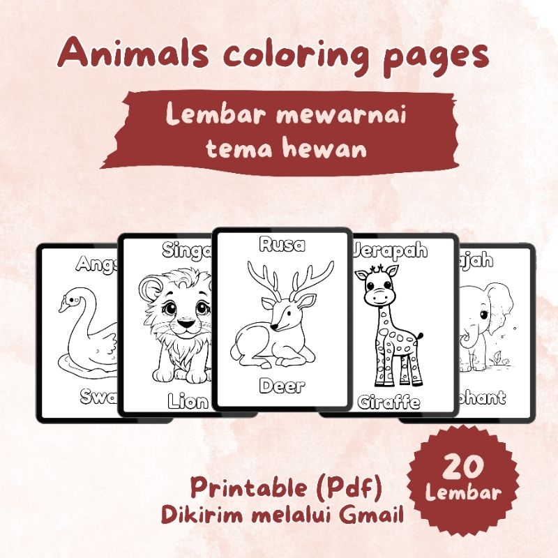 Jual Printable Lembar mewarnai pdf tema hewan animals coloring pages ...