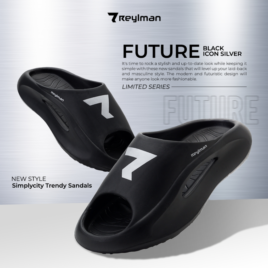 Jual REYL MAN Future Black Icon Silver - Sandal Slide Casual Pria ...
