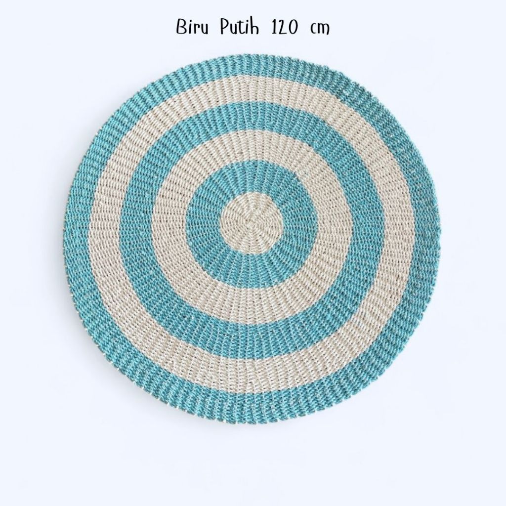 Jual Rug seagrass Biru Putih120 cm / Karpet Bulat / Tikar Anyaman ...