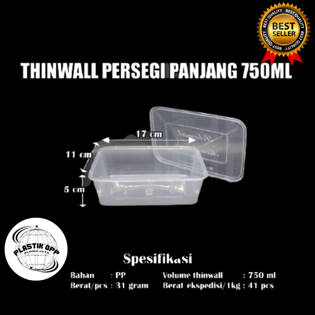 Jual ISI 1 PACK_Thinwall PERSEGI PANJANG 750ml + Tutup FREE PACKING ...