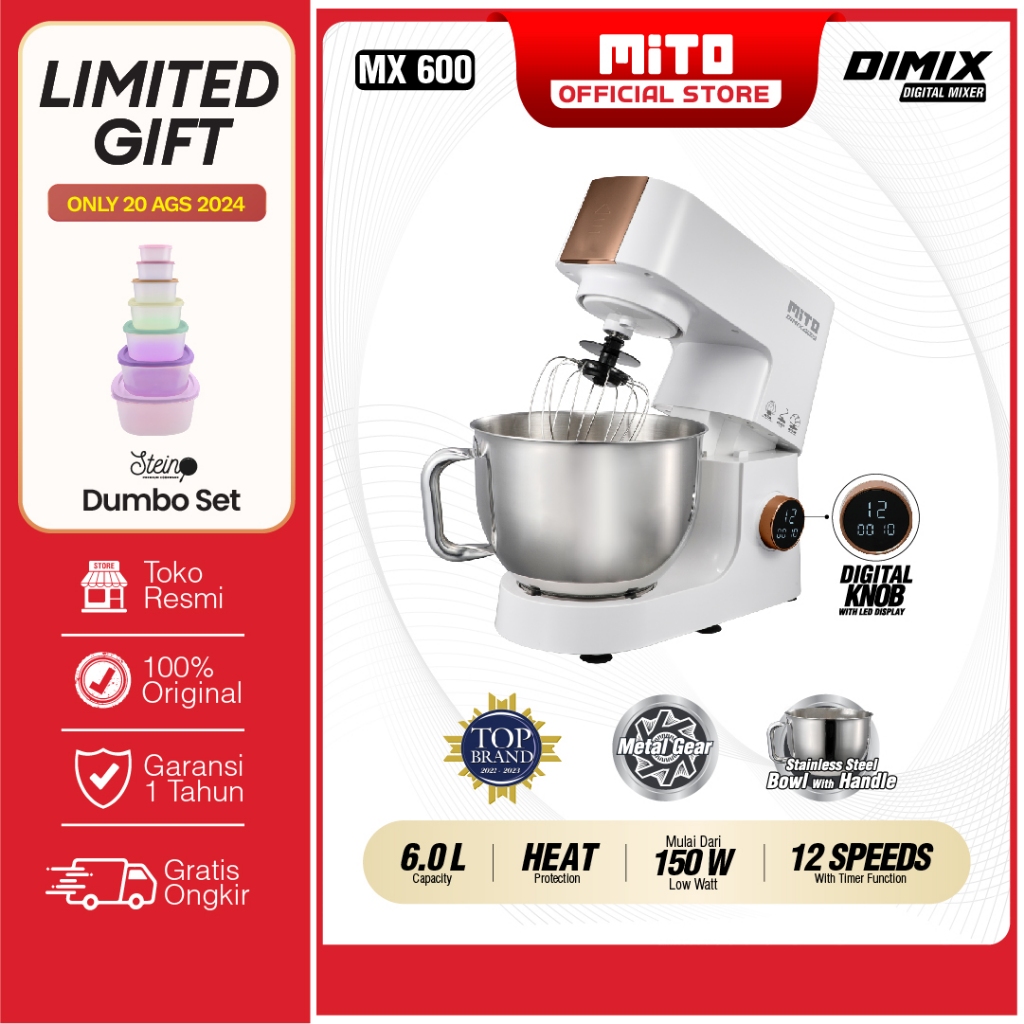 Jual MITO Stand Mixer MX600 DIMIX Pengadon adonan kue 6L | Shopee Indonesia