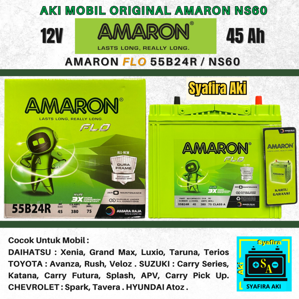 Jual AKI MOBIL RUSH, XENIA, APX, LUXIO AMARON HILIFE 55B24R/NS60 MF 12V 45A | Shopee Indonesia