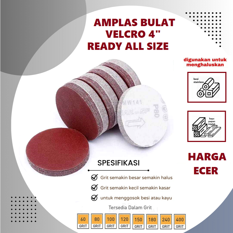 Jual Amplas Bulat Gerinda Velcro 4" 4 inch Grit 60 80 100 120 150 240 ...