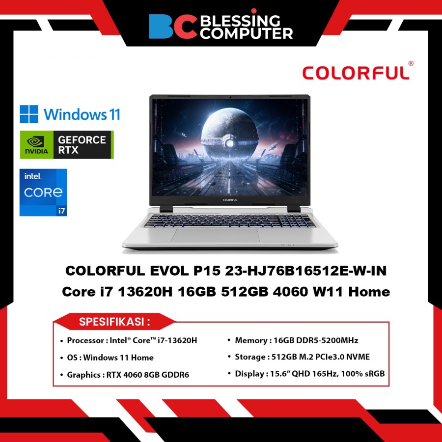 Jual COLORFUL EVOL P15 23 HJ76B16512E W IN Core i7 13620H 16GB 512GB 4060 W11 Home White ...