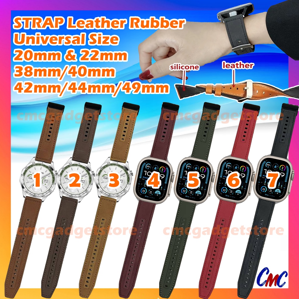 Jual Strap LEATHER RUBBER JAHIT Smartwatch Universal Tali Jam karet ...