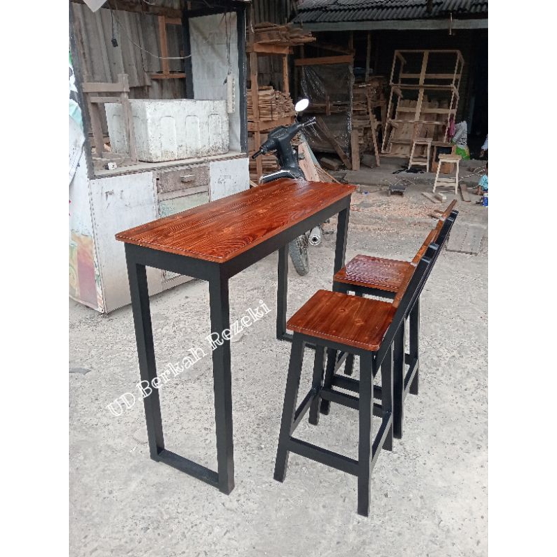 Jual 1 set meja makan bar, meja makan cafe atau resto kayu jati belanda | Shopee Indonesia