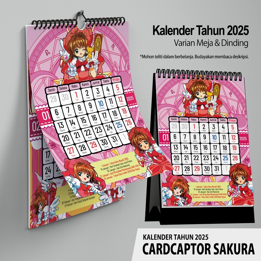 Jual KALENDER 2025 𝗖𝗔𝗥𝗗𝗖𝗔𝗣𝗧𝗢𝗥 𝗦𝗔𝗞𝗨𝗥𝗔 Anime Dinding A4 dan Meja A5 ...