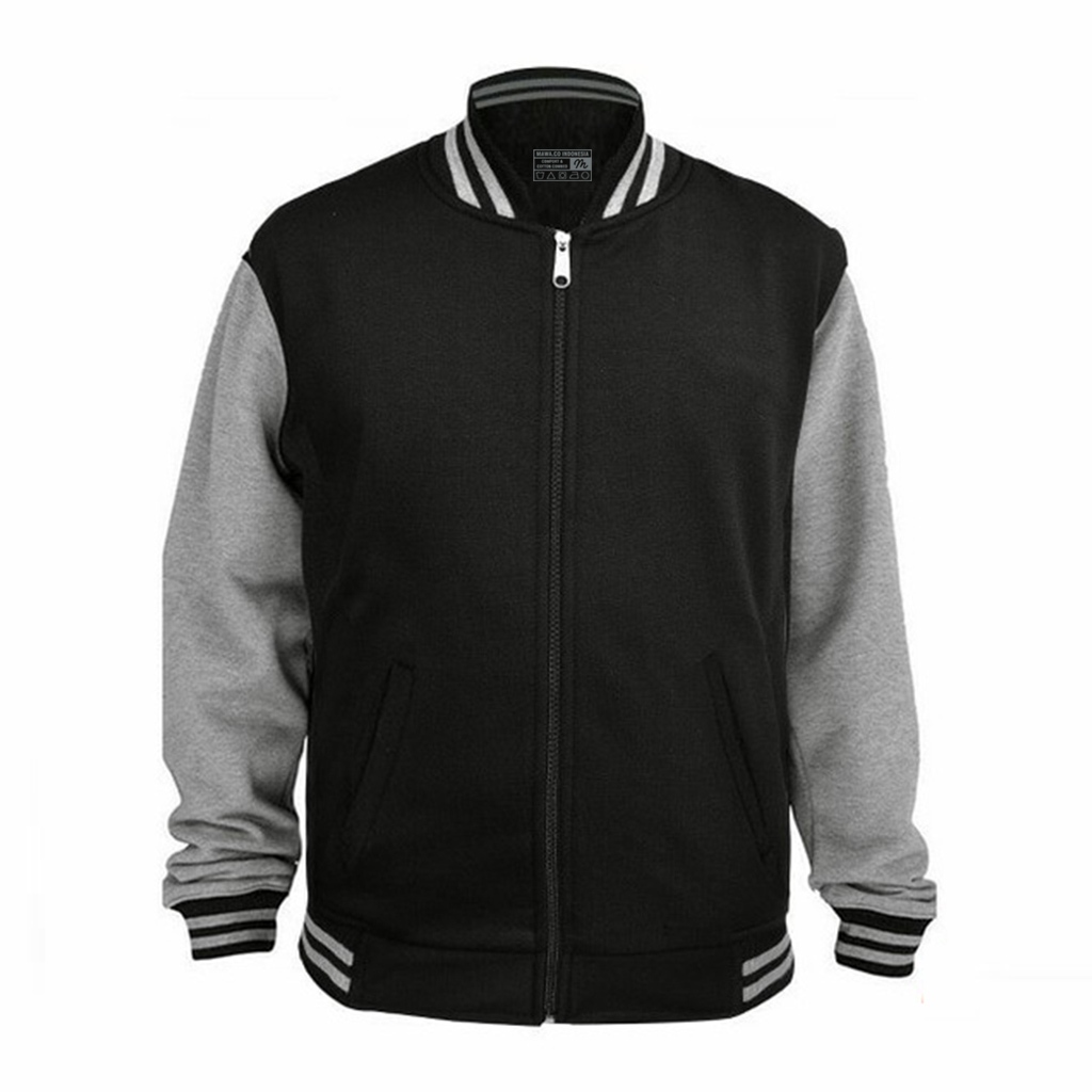 Jual Mawa.co - Jaket Varsity Resleting Polos Hitam-Misty | Shopee Indonesia