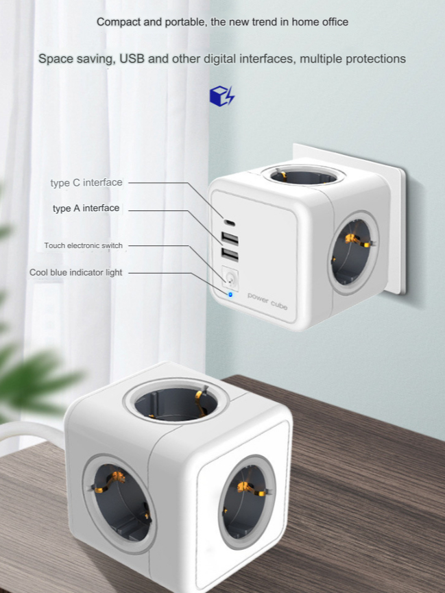 Jual ENZO POWERCUBE STOPKONTAK LISTRIK HEAVY DUTY 7in1（USB*2+Colokan*4+Type C*1) KABEL 1,5meter ...