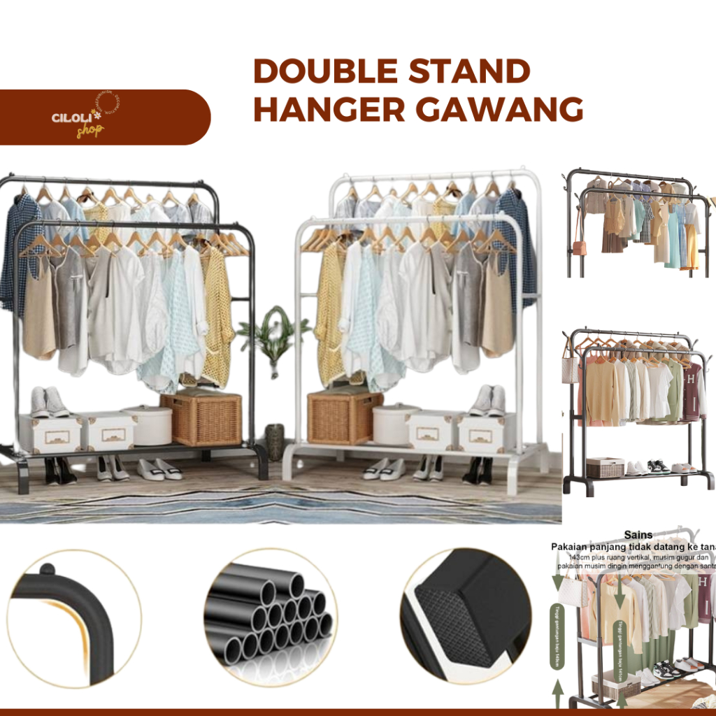 Jual DOUBLE Stand Hanger Gawang Rak Gantungan Baju Double Besi Stand ...