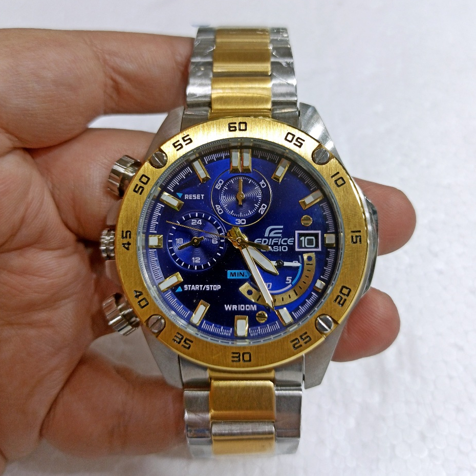 Jual Jam Tangan Pria Casio EDIFICE EFR-558 Chronograph Blue Dial Gold ...