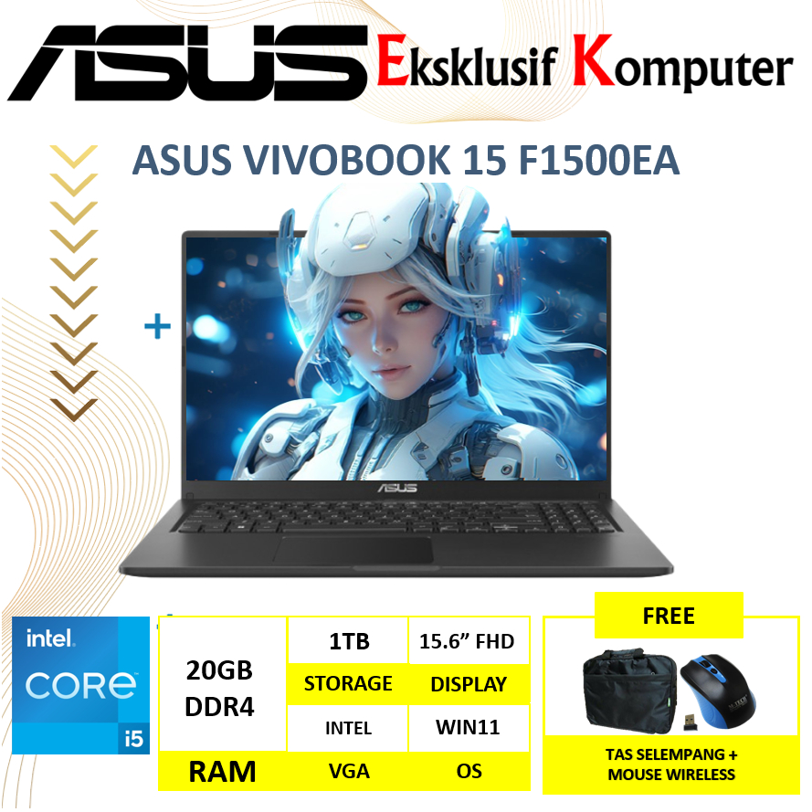 Jual Laptop Slim Asus Vivobook 15 F1500EA Intel i5 1135G7 Ram 20GB 1TB ...