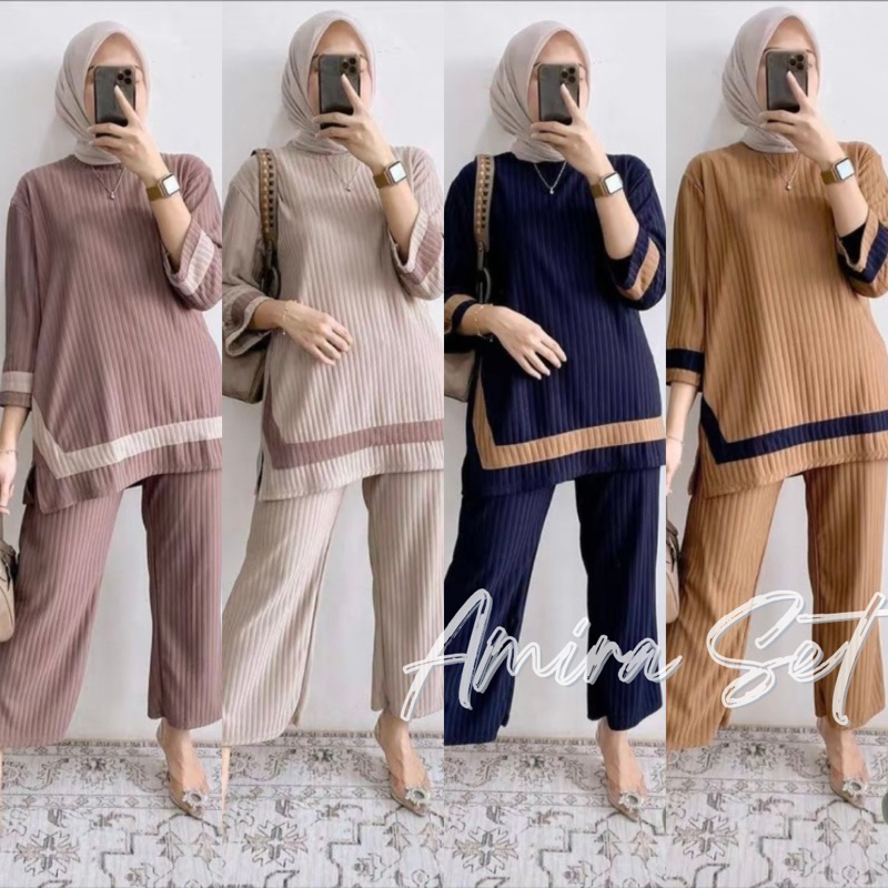 Jual Setelan One Set Knit Hornet Wanita Premium Terbaru Viral Kekinian - Amira Set | Shopee ...