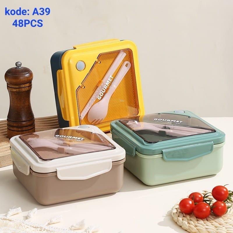 Jual LUNCH BOX TEBAL GOURMET 1100ML / KOTAK MAKAN SET DOUBLE-LAYER ANTI ...