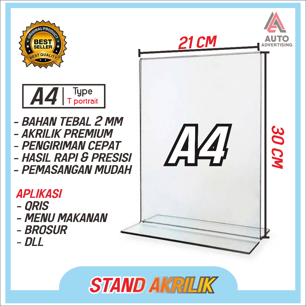 Jual Stand Akrilik Tempat Brosur Qris Meja Ukuran A4 A5 A6 A8 | Shopee ...