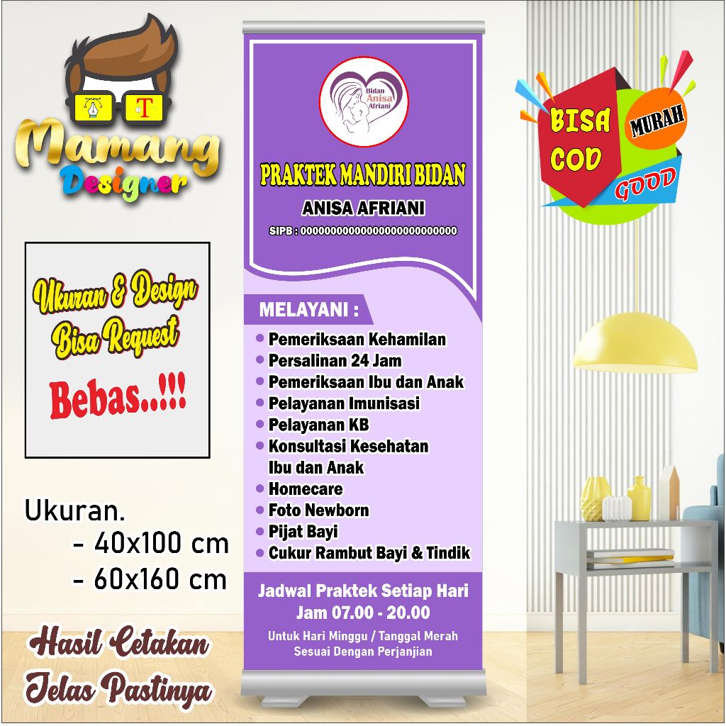 Jual Custom Banner Spanduk MMT Praktek Mandiri Bidan Warna Ungu bb ...