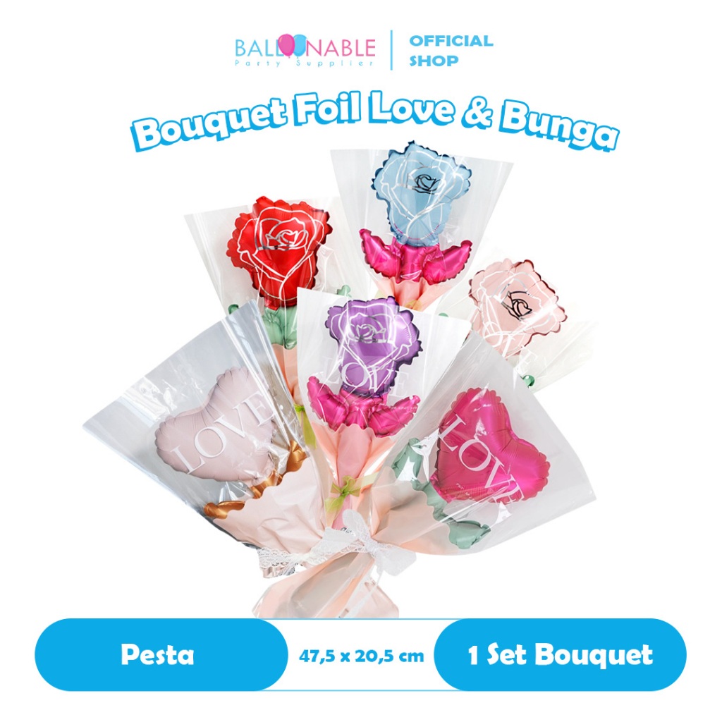 Jual Bouquet Balon Foil Bentuk Love / Bunga Buket Balon | Shopee Indonesia