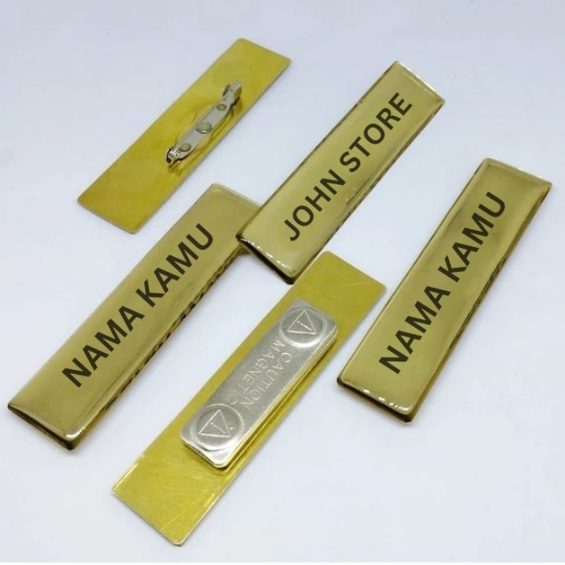 Jual Nametag Papan Nama Custom Peniti Magnet Name Tag Kuningan Gold ...