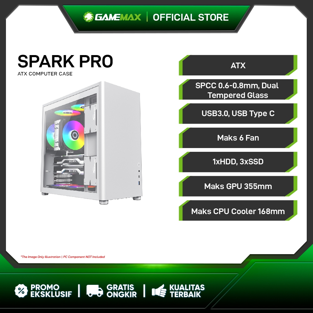 Jual GameMax Spark Pro White ATX Gaming PC Case | Shopee Indonesia