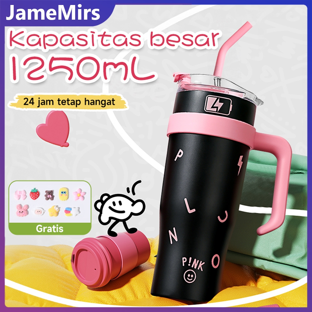 Jual JameMIrs Botol minum aesthetic sedotan 1200ml Termos air panas Cup ...
