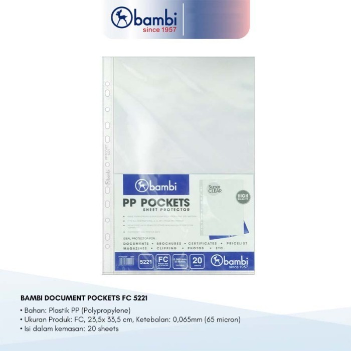 Jual PP Pocket / Sheet Protector / Glass Clear Bening Folio- BAMBI " | Shopee Indonesia