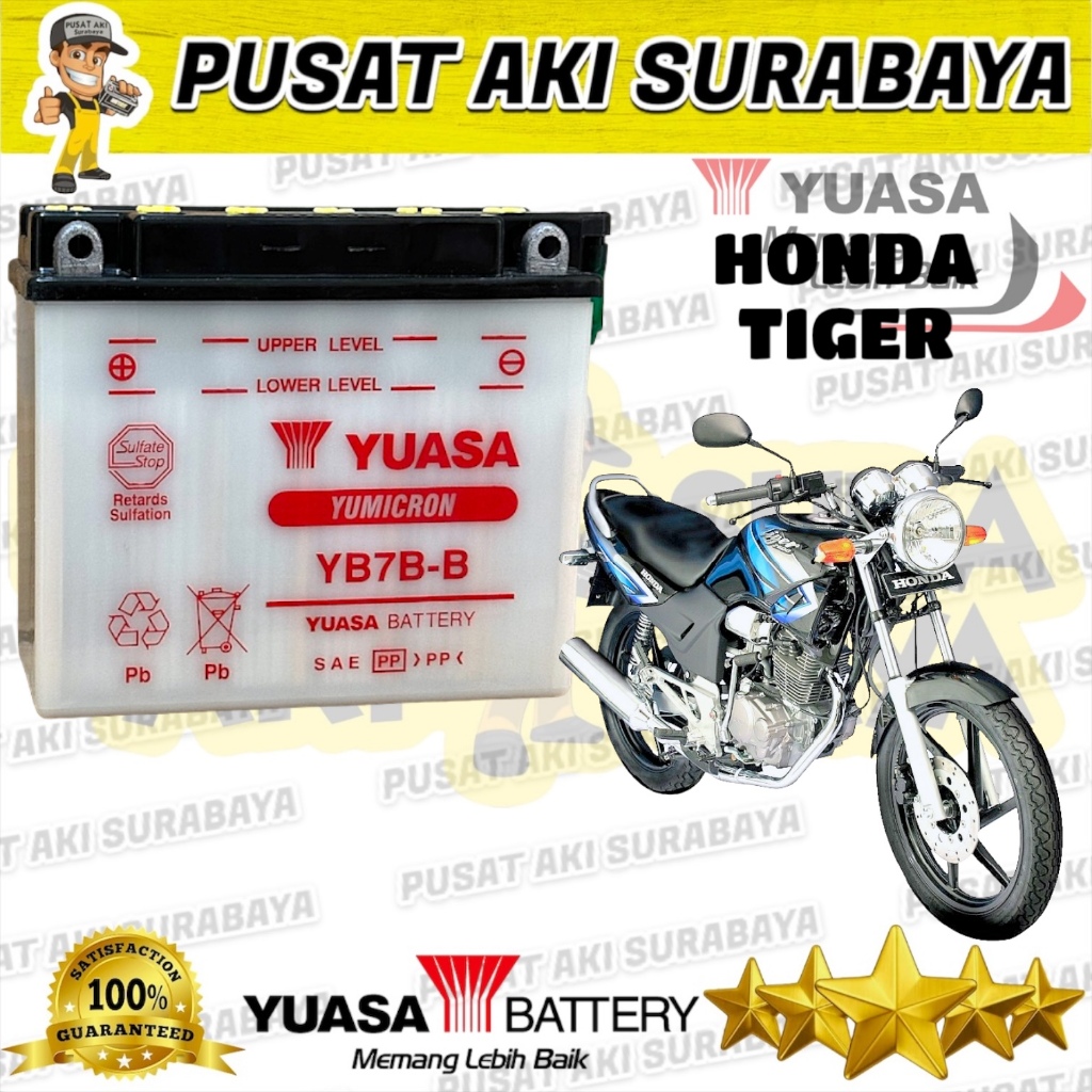 Jual PUSAT AKI SURABAYA ACCU MOTOR YUASA YB7B B 7AH UNTUK MOTOR HONDA TIGER LAWAS TILAM TIGER ...