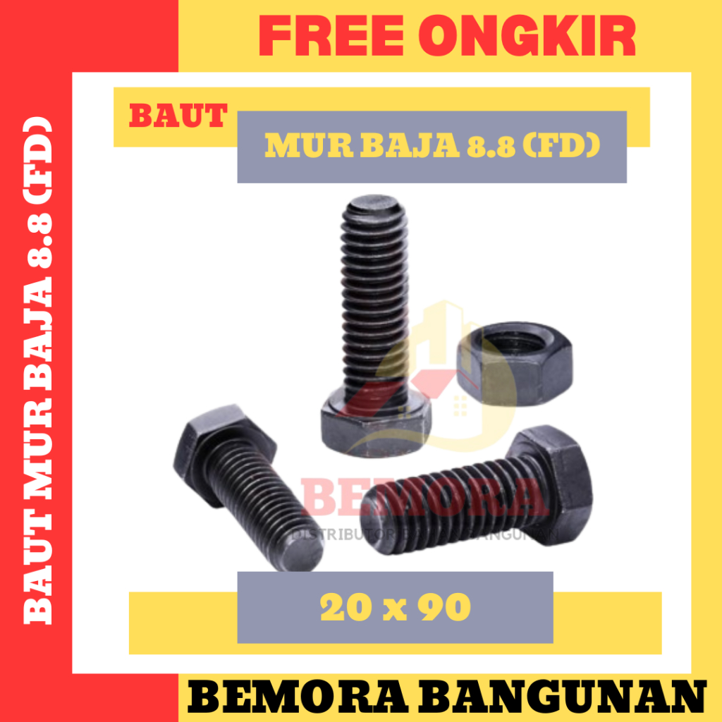 Jual Baut Mur Baja Full Drat (FD) 8.8 M 20 x 90 | Shopee Indonesia